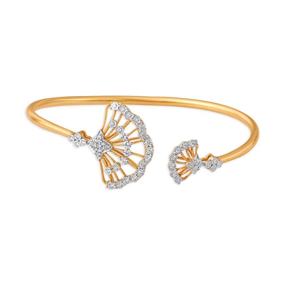 Gold Bangle with Diamond Studded Tulip Ends