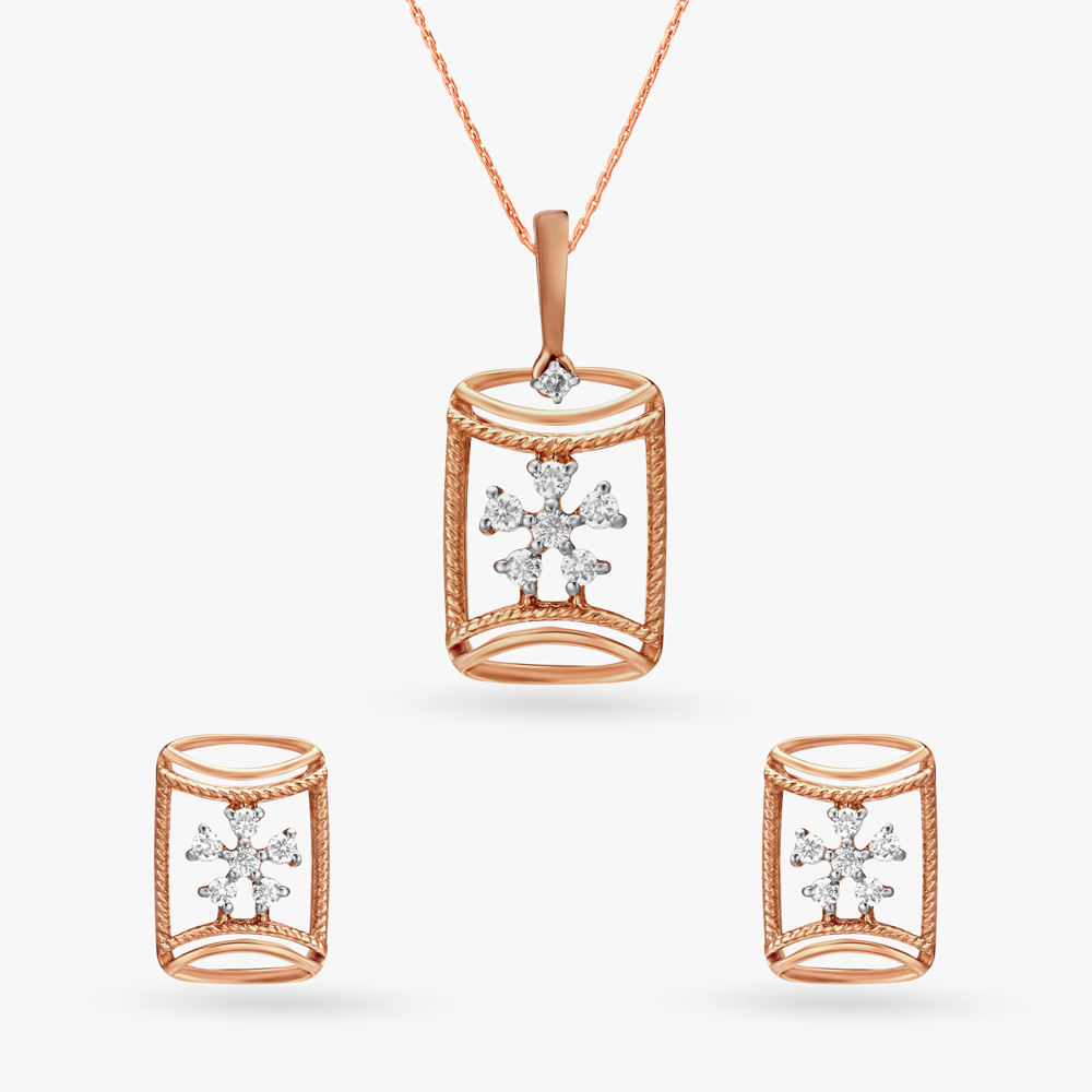 Dainty Elegance Diamond Pendant and Earrings Set