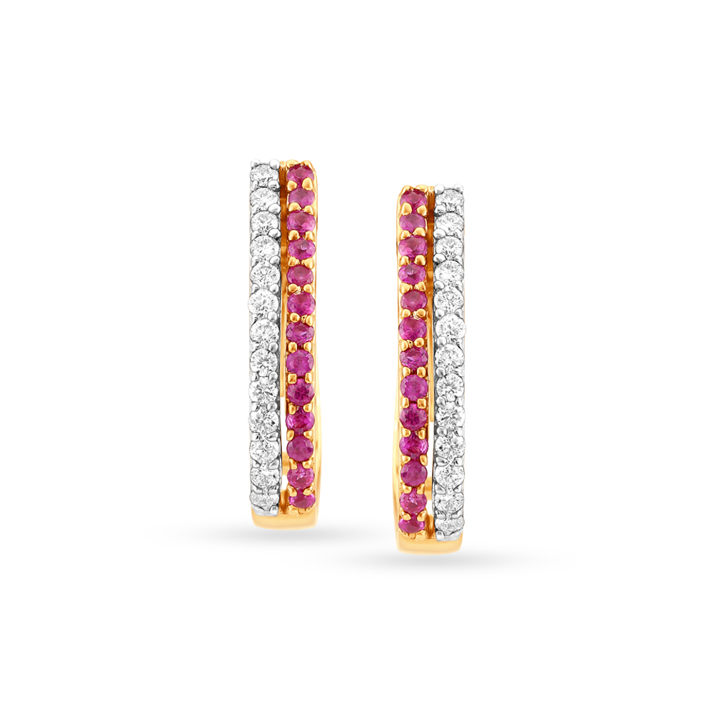 Traditional Ruby and Diamond Hoop Earrings