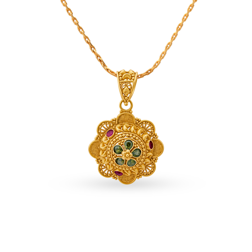 Dainty Rawa Work Floral Gold Pendant