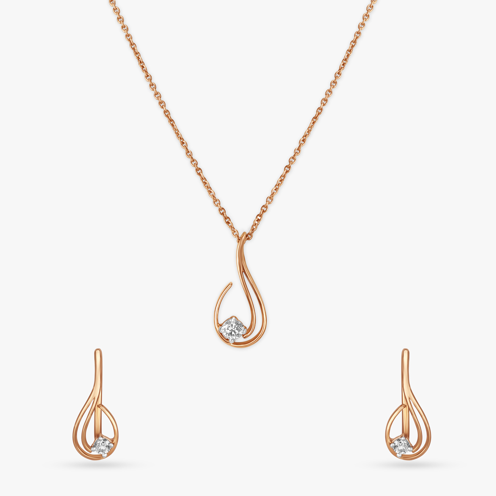 Delicate Drop Diamond Pendant with Chain and Earrings Set