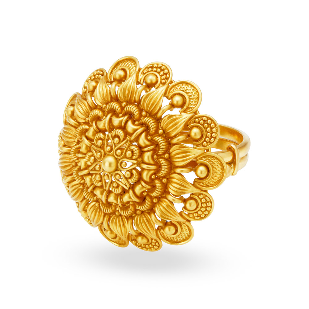 Opulent Floral Gold Finger Ring