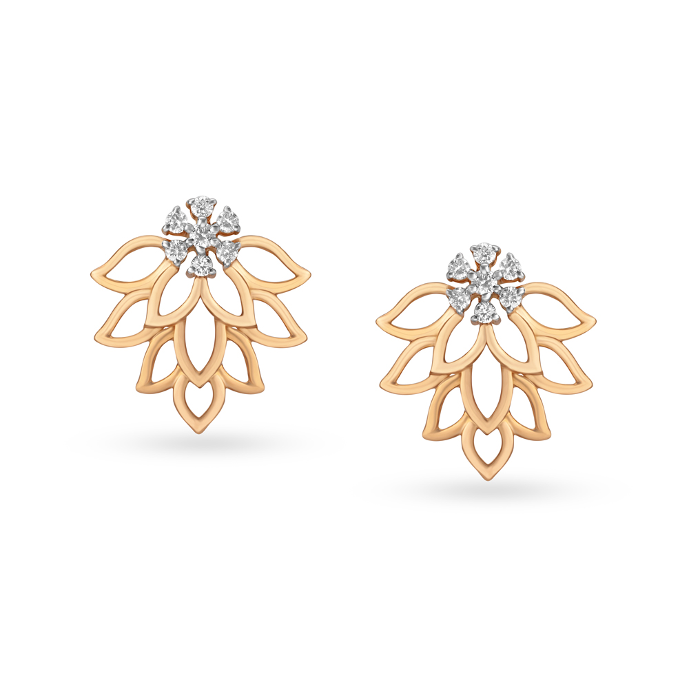 Floral Stud Earrings with Rose Gold Motif