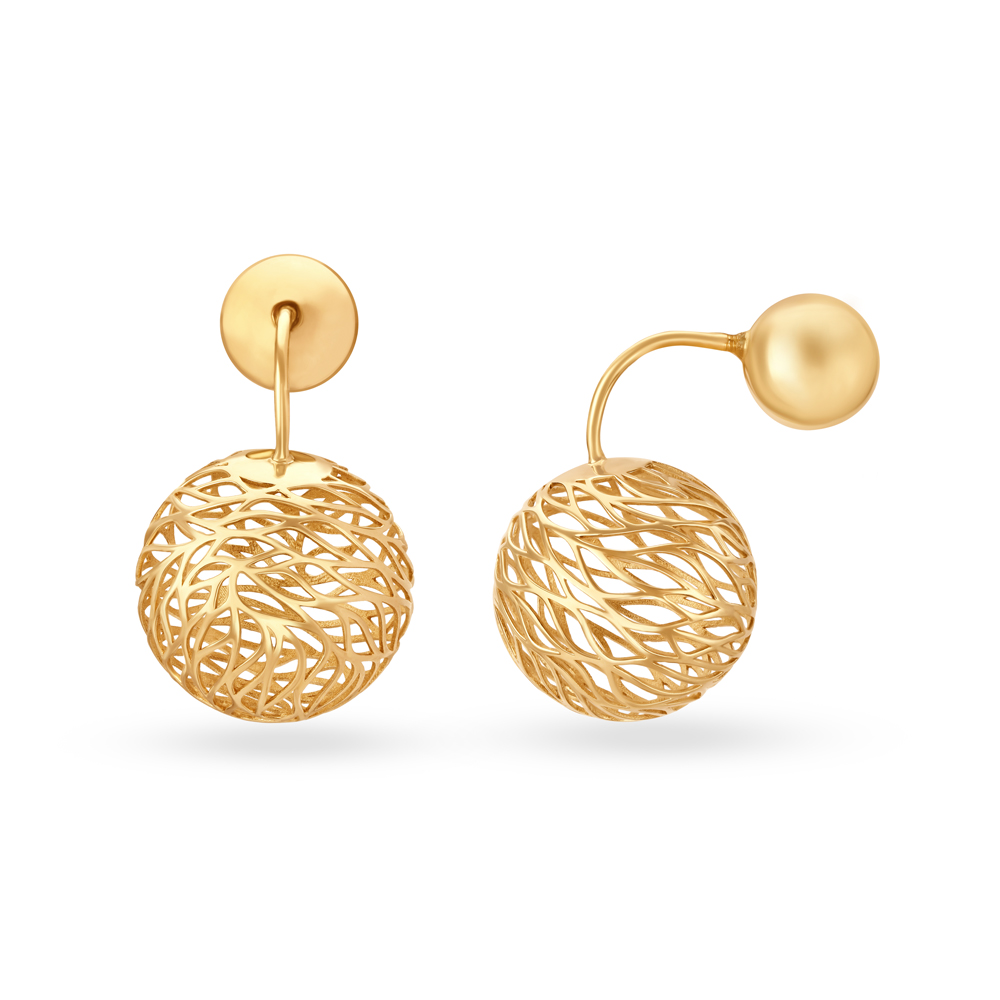 Round Nature Inspired Gold Mesh Stud Earrings