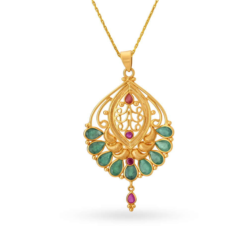 Resplendent Traditional Emerald and Ruby Floral Pendant