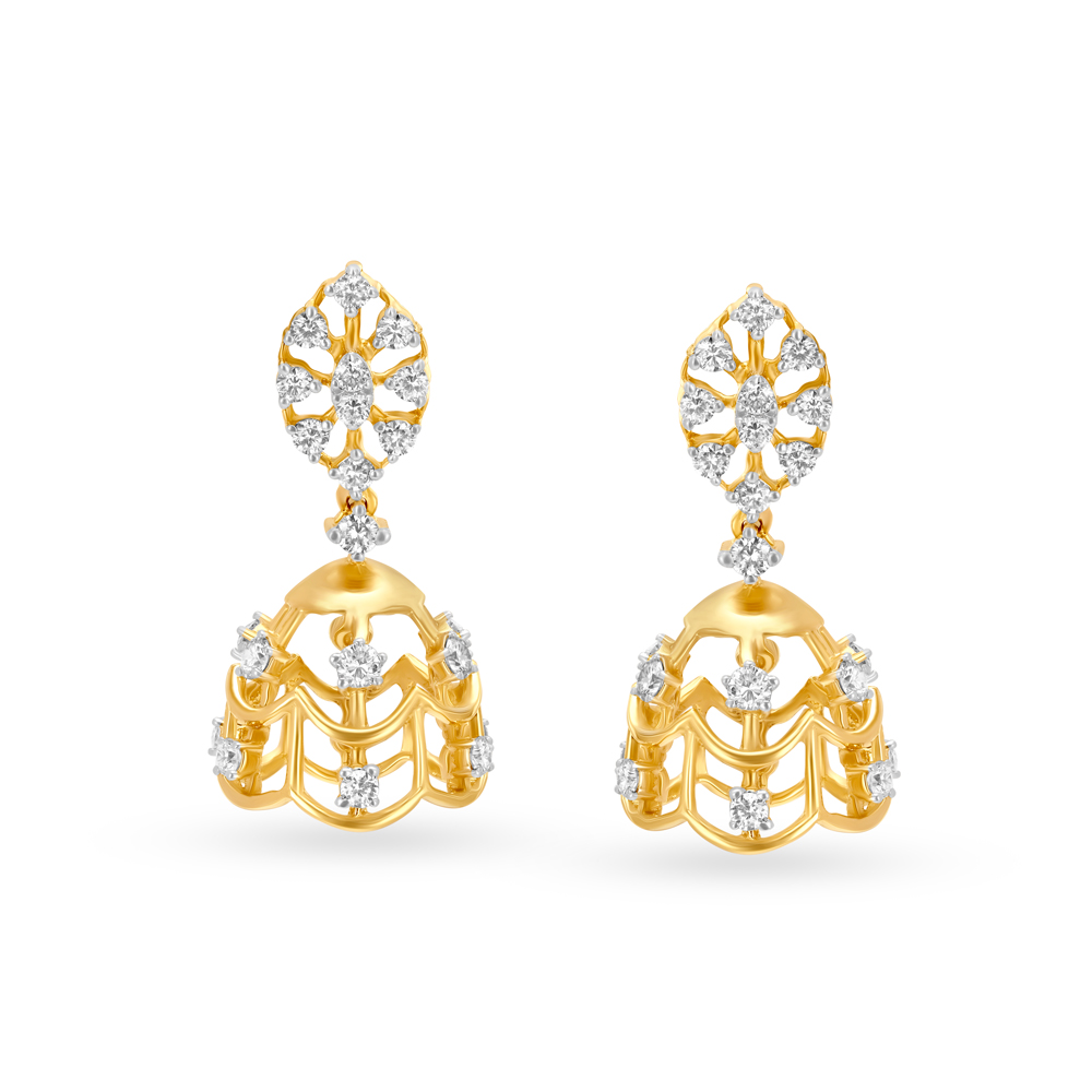 Elegant 18 Karat Yellow Gold And Diamond Leaf Chandelier Drops