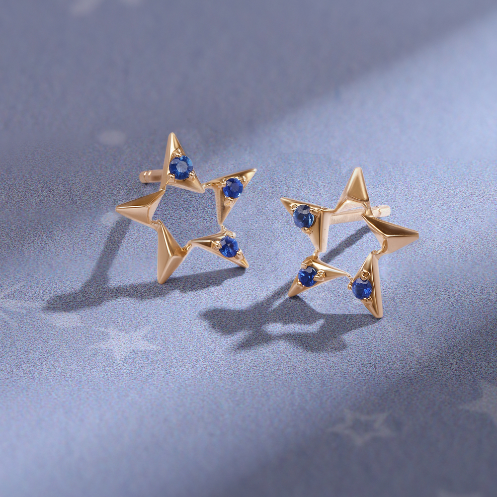 Luminous Brilliance Blue Sapphire 14KT Stud Earrings
