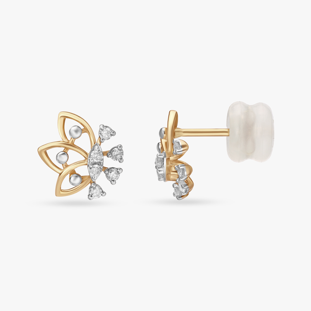 Gilded Lotus Petal Gold and Diamond Stud Earrings