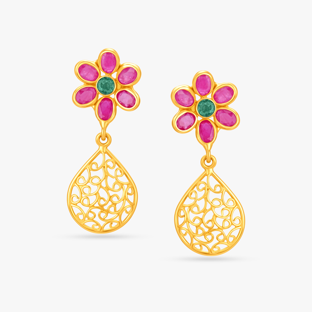 Radiant Nature Ruby and Emerald Drop Earrings