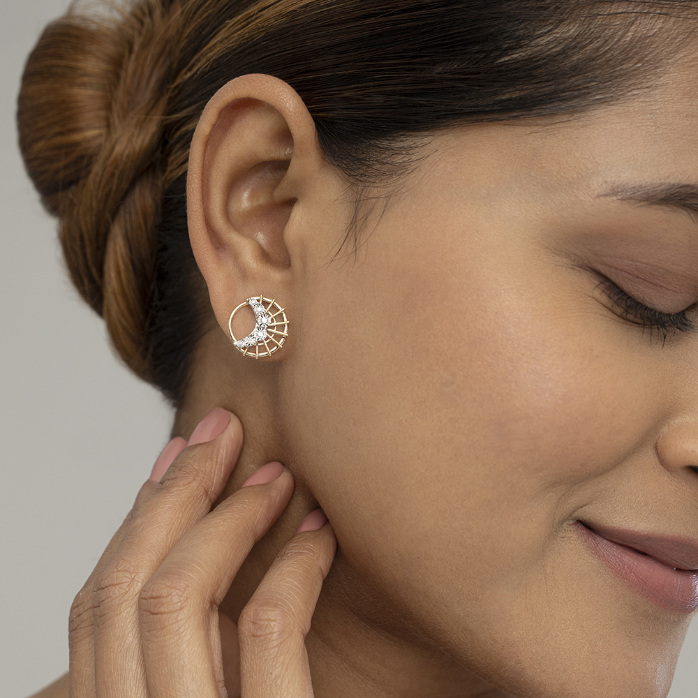 Basketry Glam Gold and Diamond Stud Earrings