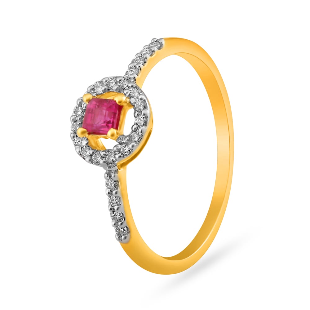 Ruby Studded Diamond Finger Ring
