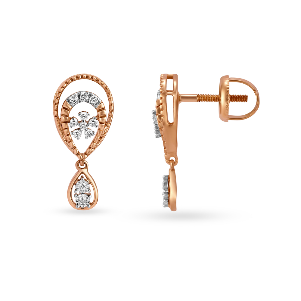 Stunning Teardrop Diamond Drop Earrings in White and Rose Gold