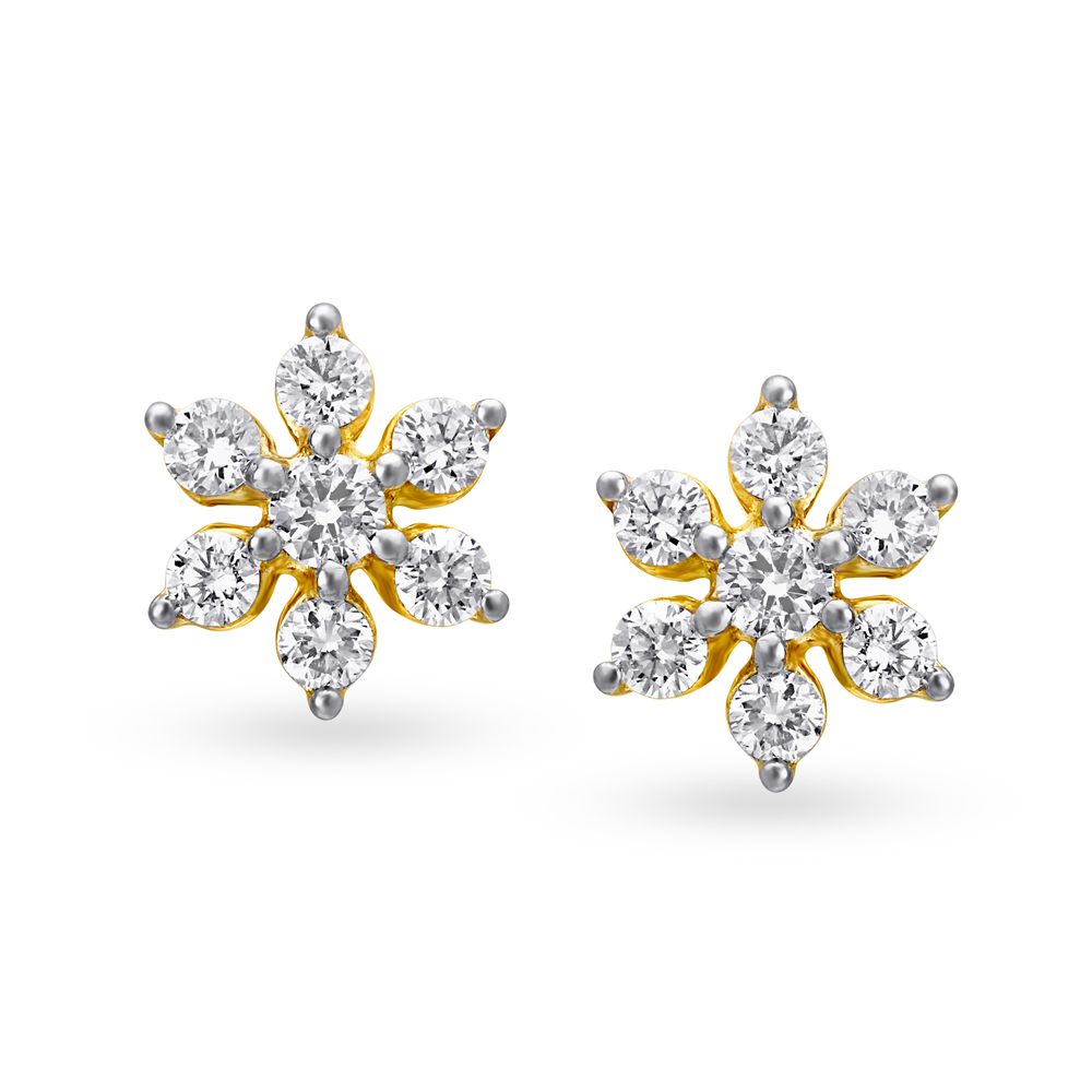 Floral Seven Stone Diamond Stud Earrings