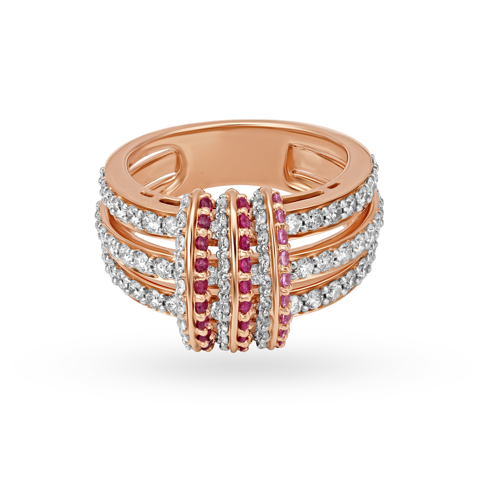 Palatial Ruby Studded Diamond Finger Ring