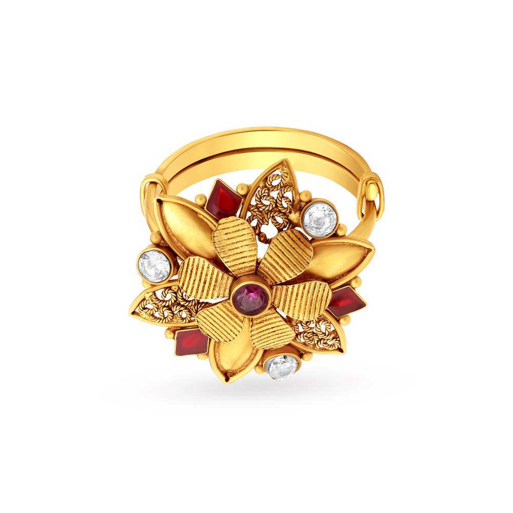 Blooming Flower Ethnic Gold Finger Band