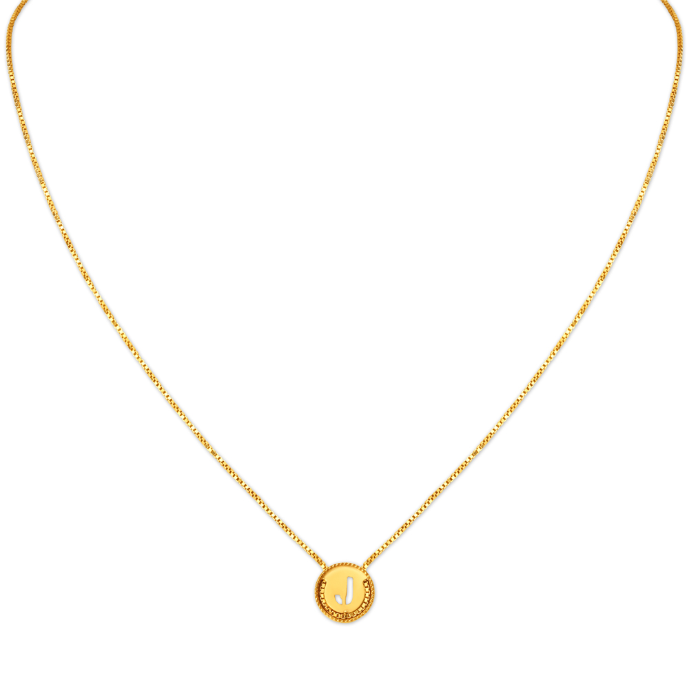Letter J Gold Pendant with Chain For Kids