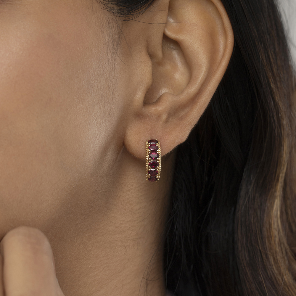 Scarlet Shine Garnet & Gold Hoop Earrings