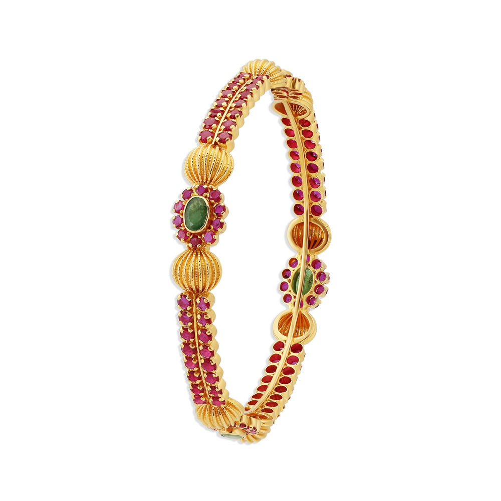 Royal Blossom Ruby and Emerald Gold Bangle