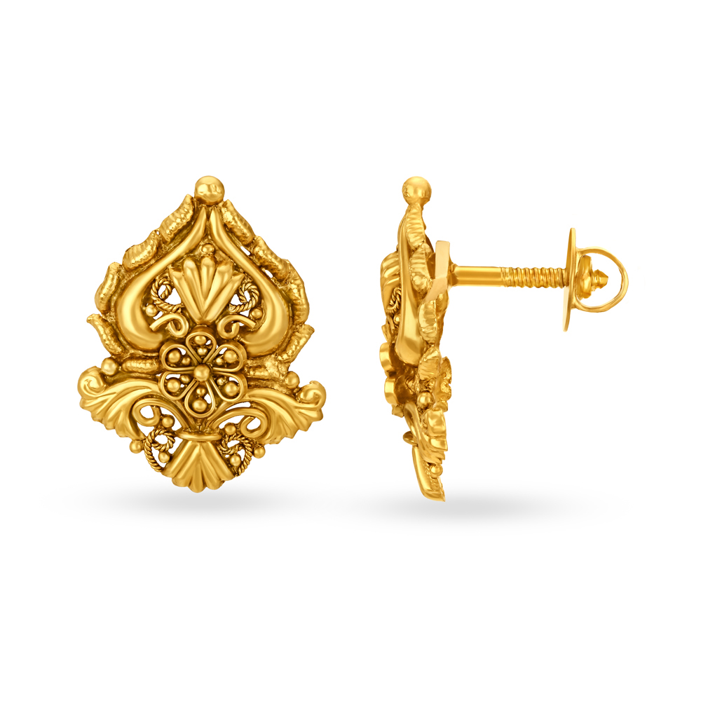 Fascinating 18 Karat Yellow Gold Nature-Inspired Stud Earrings