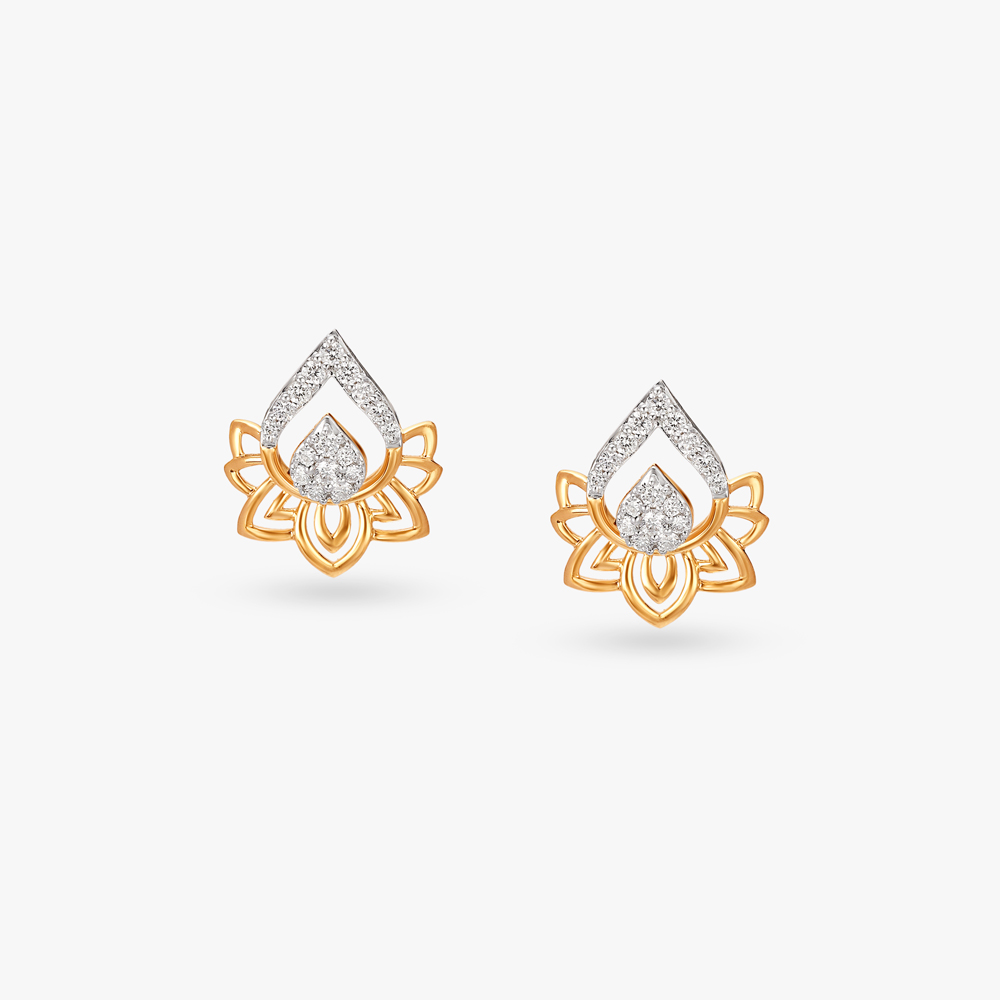 Sacred Lotus Diamond Stud Earrings