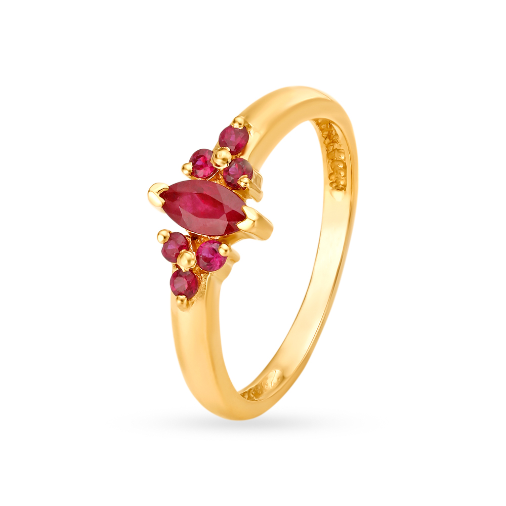 Alluring 18 Karat Gold And Marquise Ruby Finger Ring