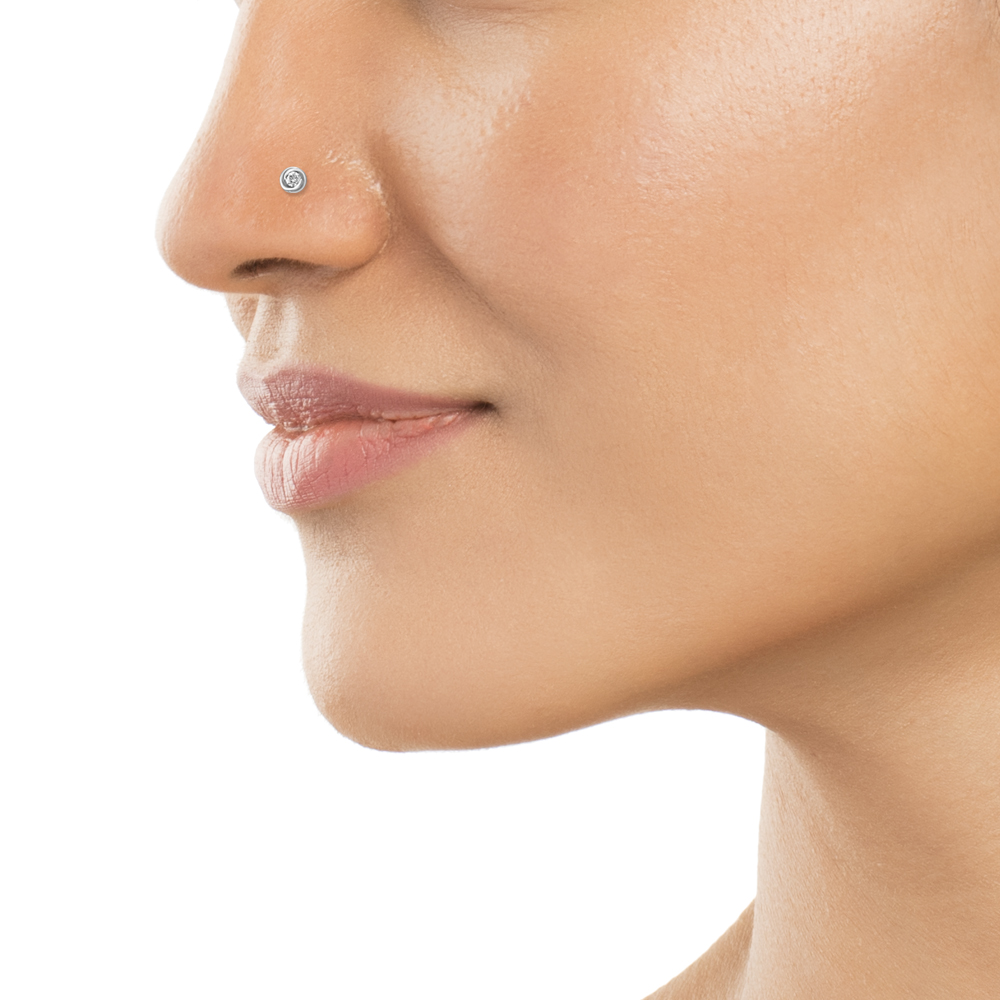 14KT White Gold Diamond Nose Pin