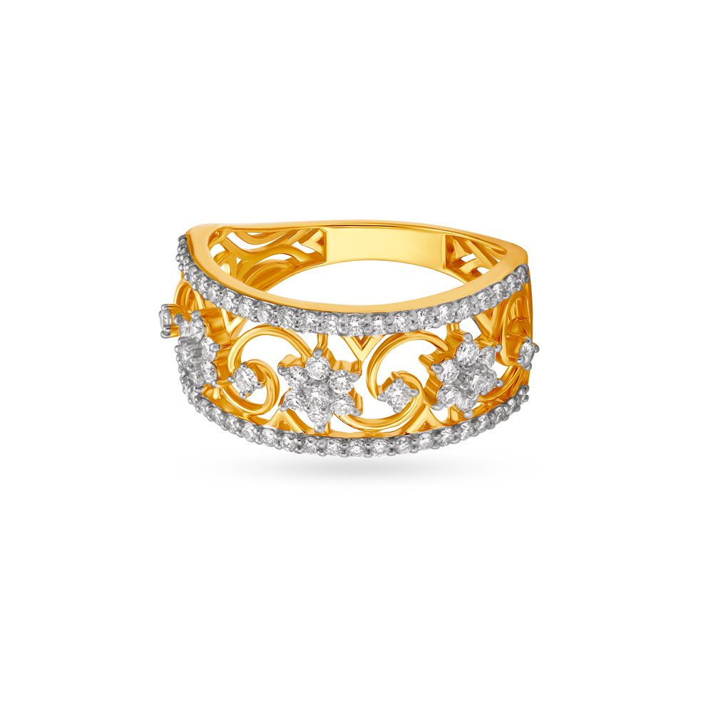 Delightful Floral Gold Broad Finger Ring