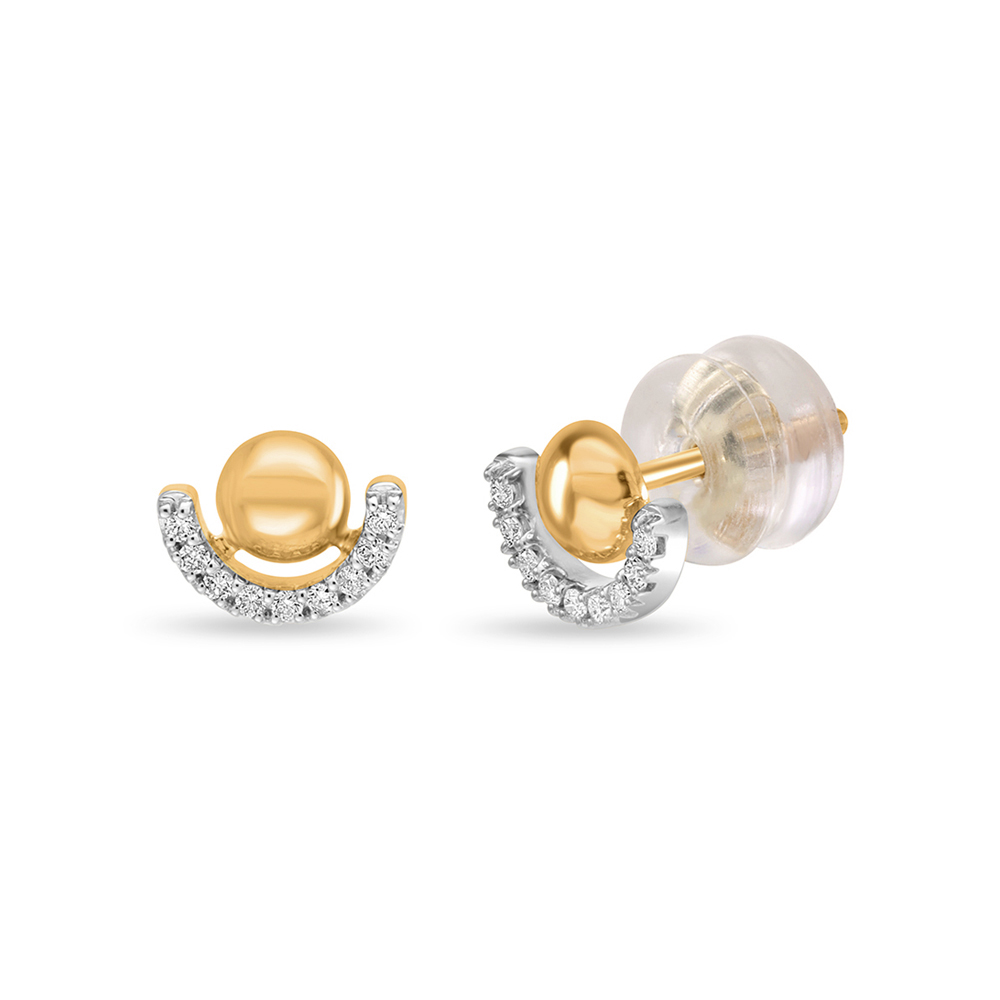 14KT Yellow Gold Half Circle Diamond Stud Earrings