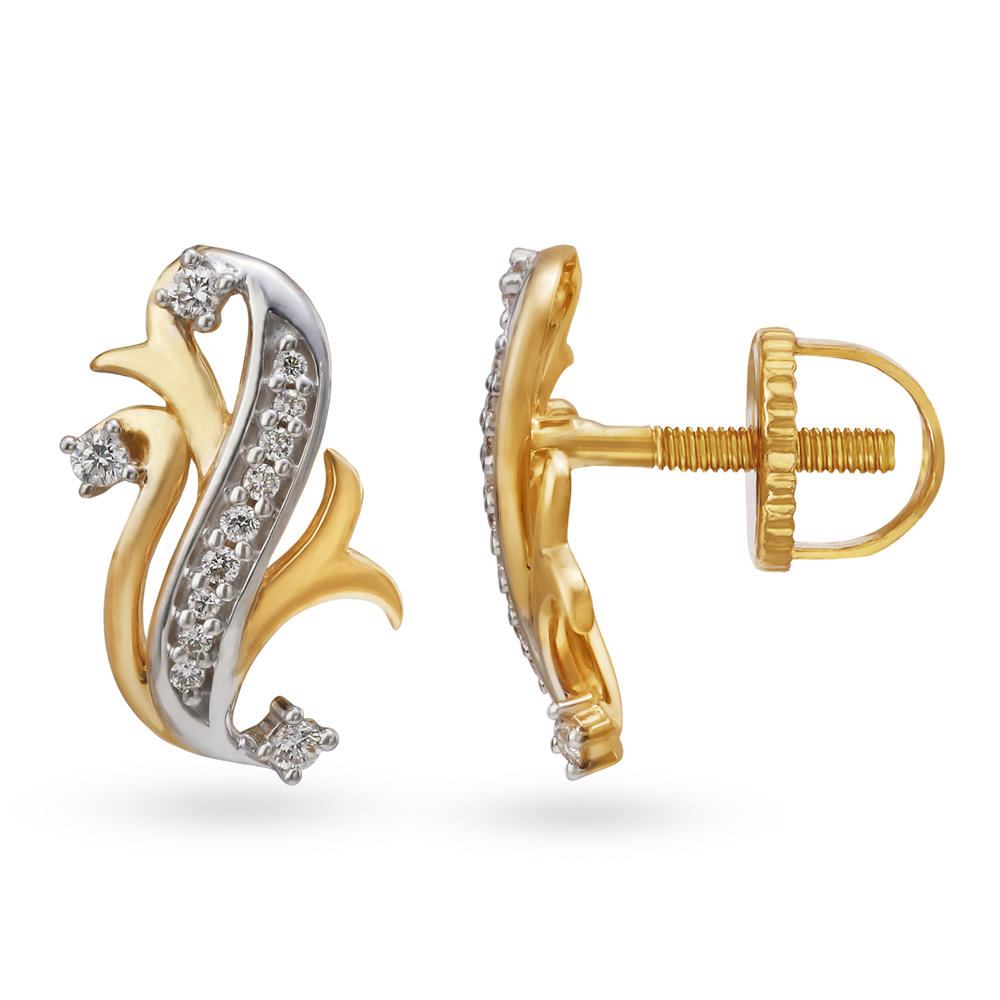 Fancy Contemporary Diamond Stud Earrings With Heart And Petal Motif