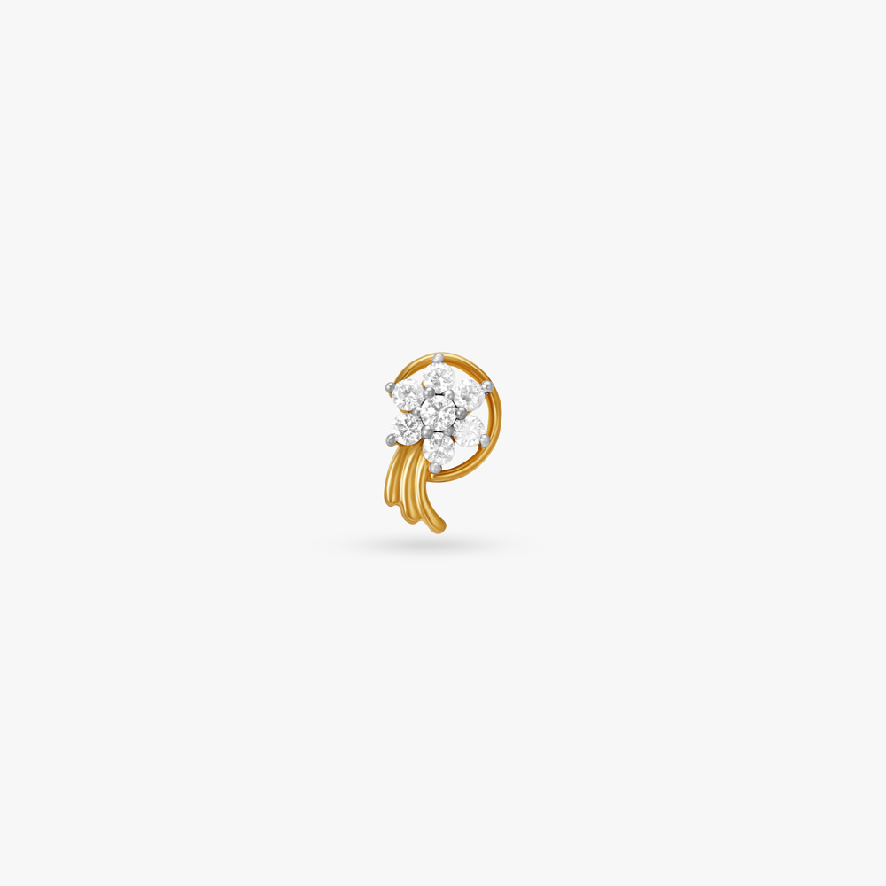 Delicate Floral Gold and Diamond Nose Pin