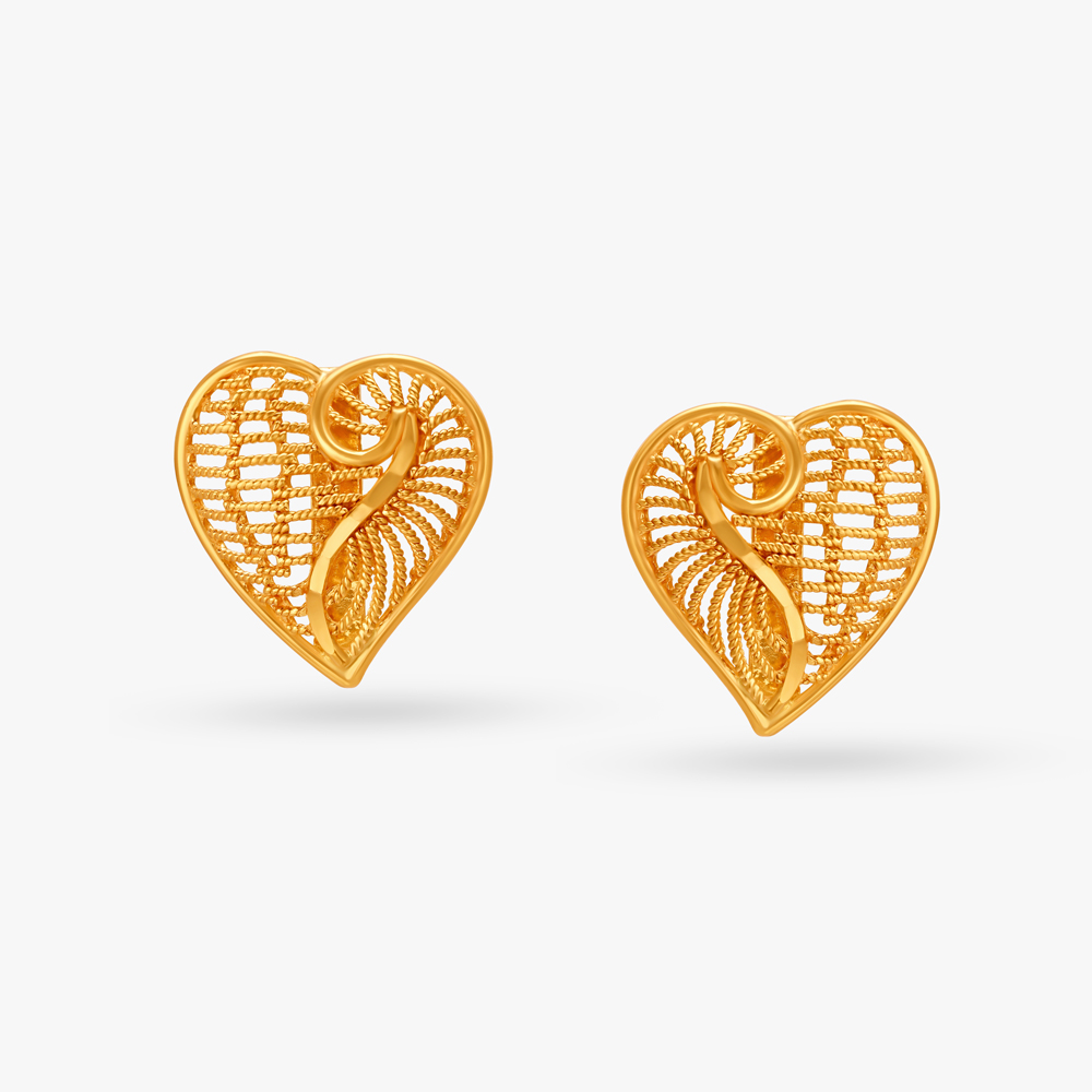 Heart Pattern Gold Stud Earrings