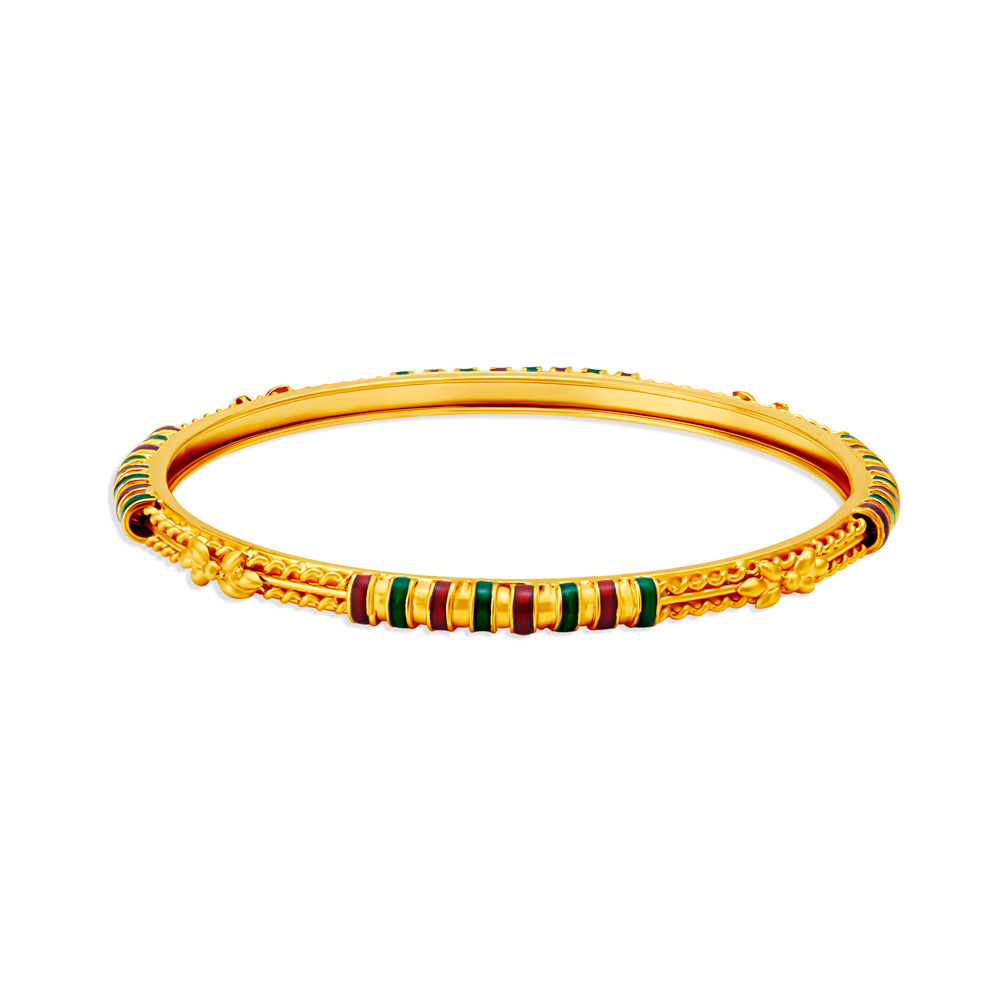 Coloured Textured Gold Bangle