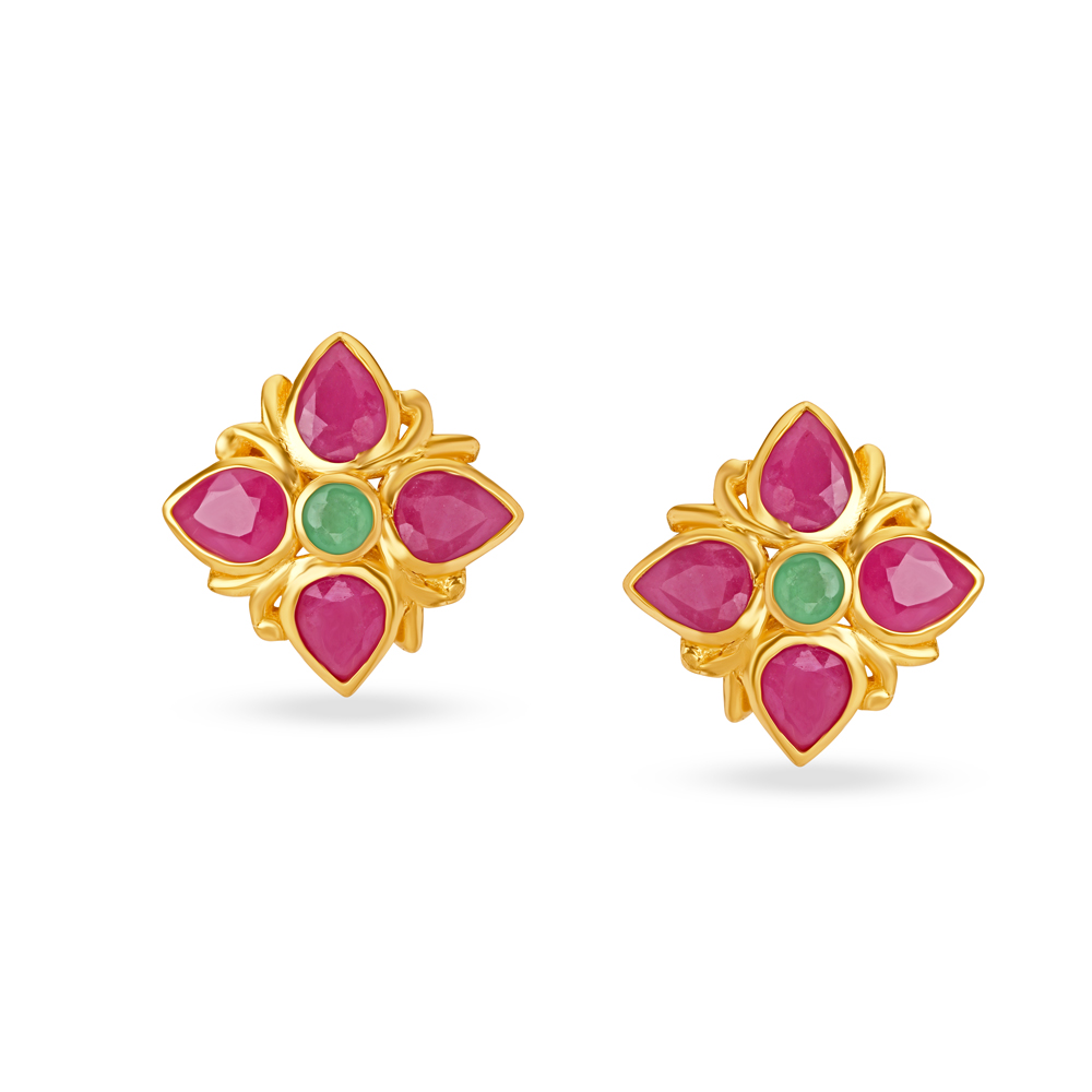 Minimalistic Stylish Ruby and Emerald Stud Earrings
