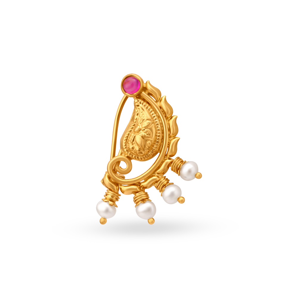 Mango Shape Motif Gold Nose Pin