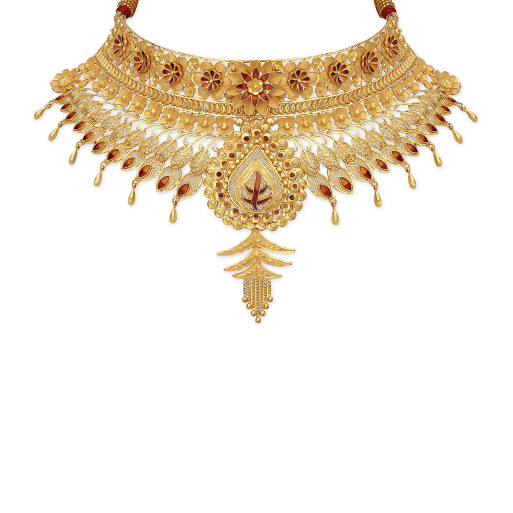 Flawless Lightweight Gold Choker Necklace Set for the Indian Bride