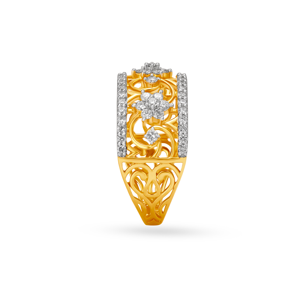 Delightful Floral Gold Broad Finger Ring