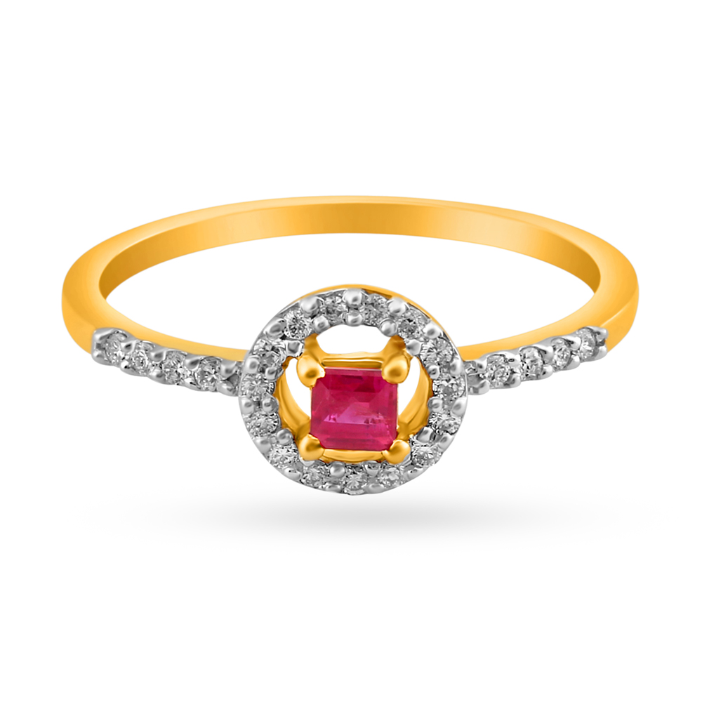 Ruby Studded Diamond Finger Ring