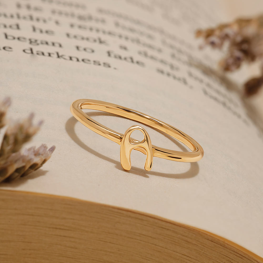 Letter A 14KT Yellow Gold Initial Ring