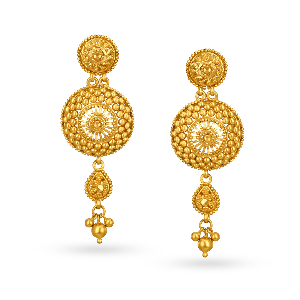 Ravishing 22 Karat Yellow Gold Beaded Disc Necklace And Earrings Set