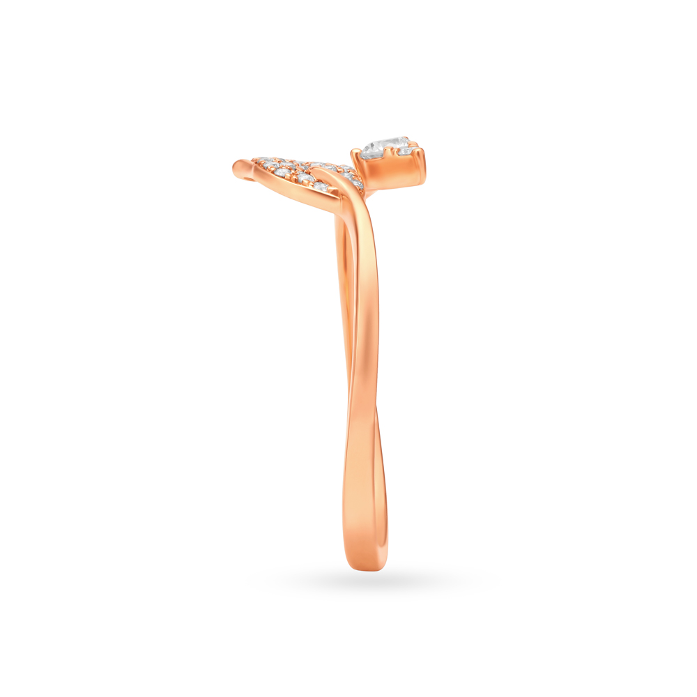 Intertwining Leaves Rose Gold and Diamond Finger Ring