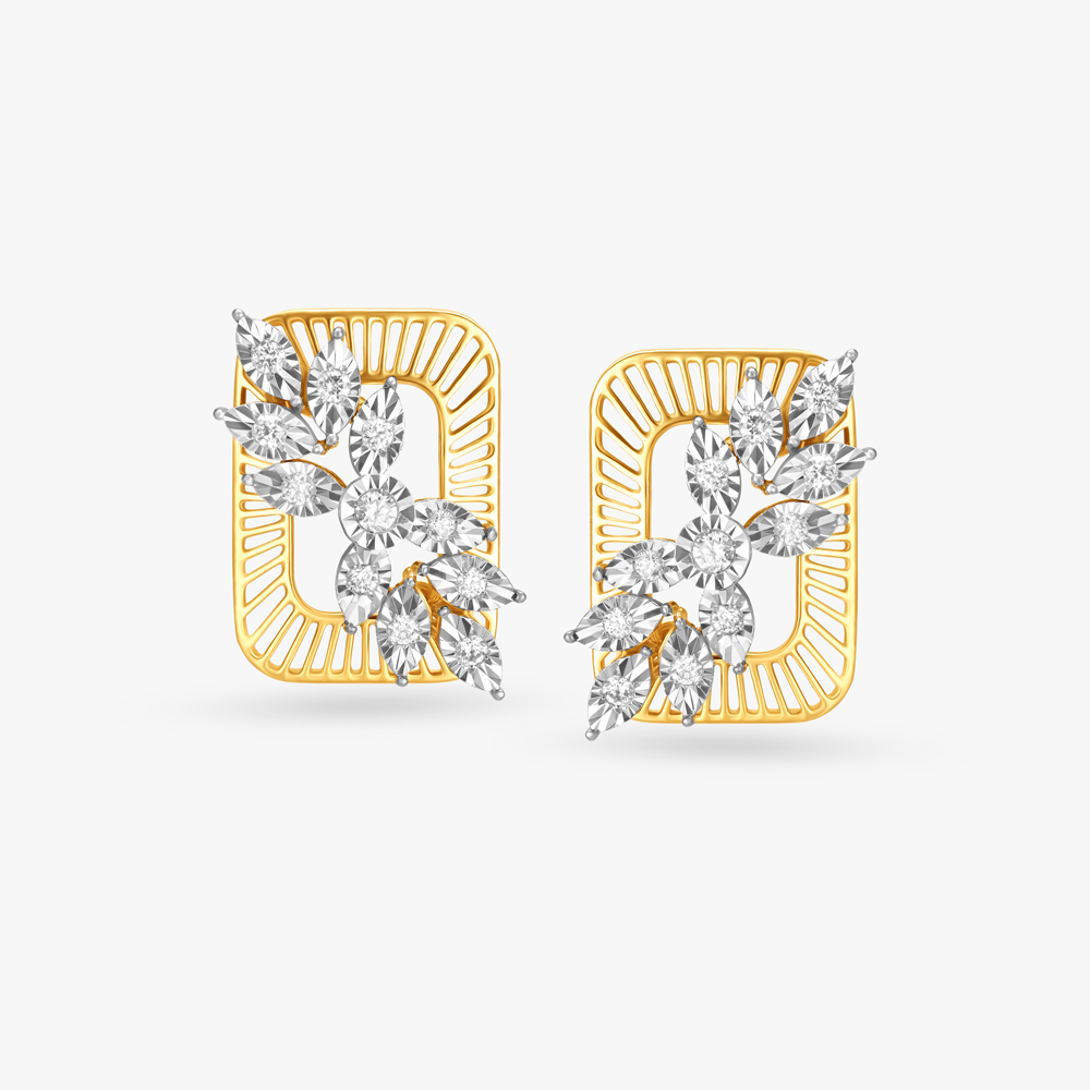 Unique Floral Diamond Stud Earrings