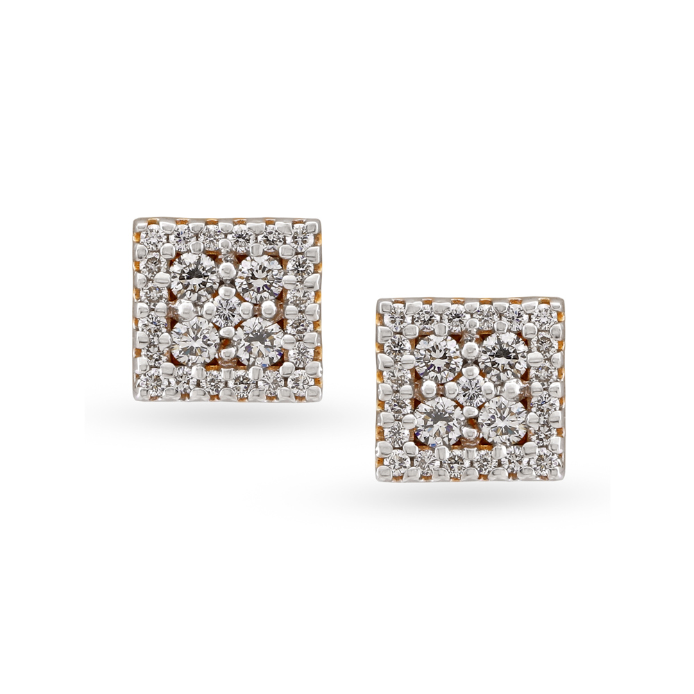 Contemporary Defined Square Diamond Stud Earrings