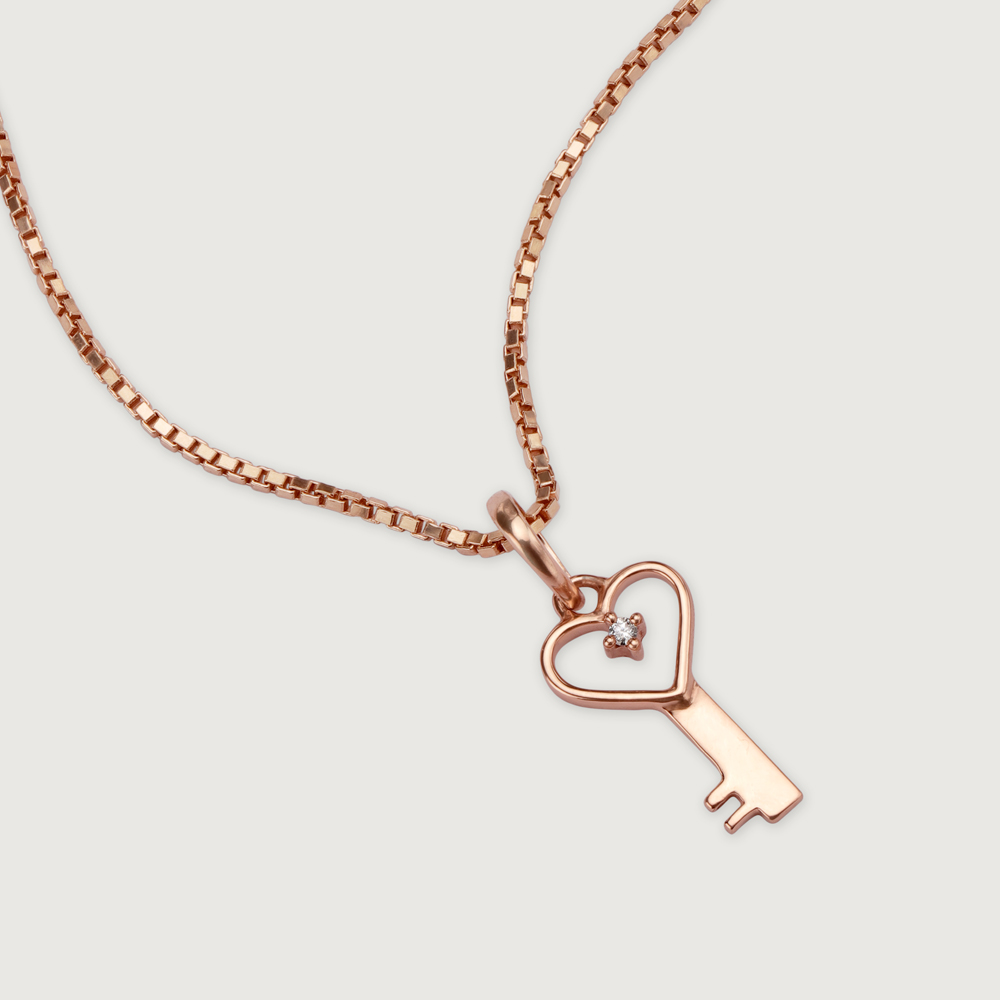 14KT Rose Gold Key Diamond Pendant