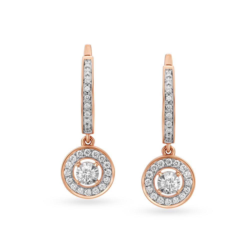 Chic Geometric Rose Gold and Diamond Bali Hoop Earrings
