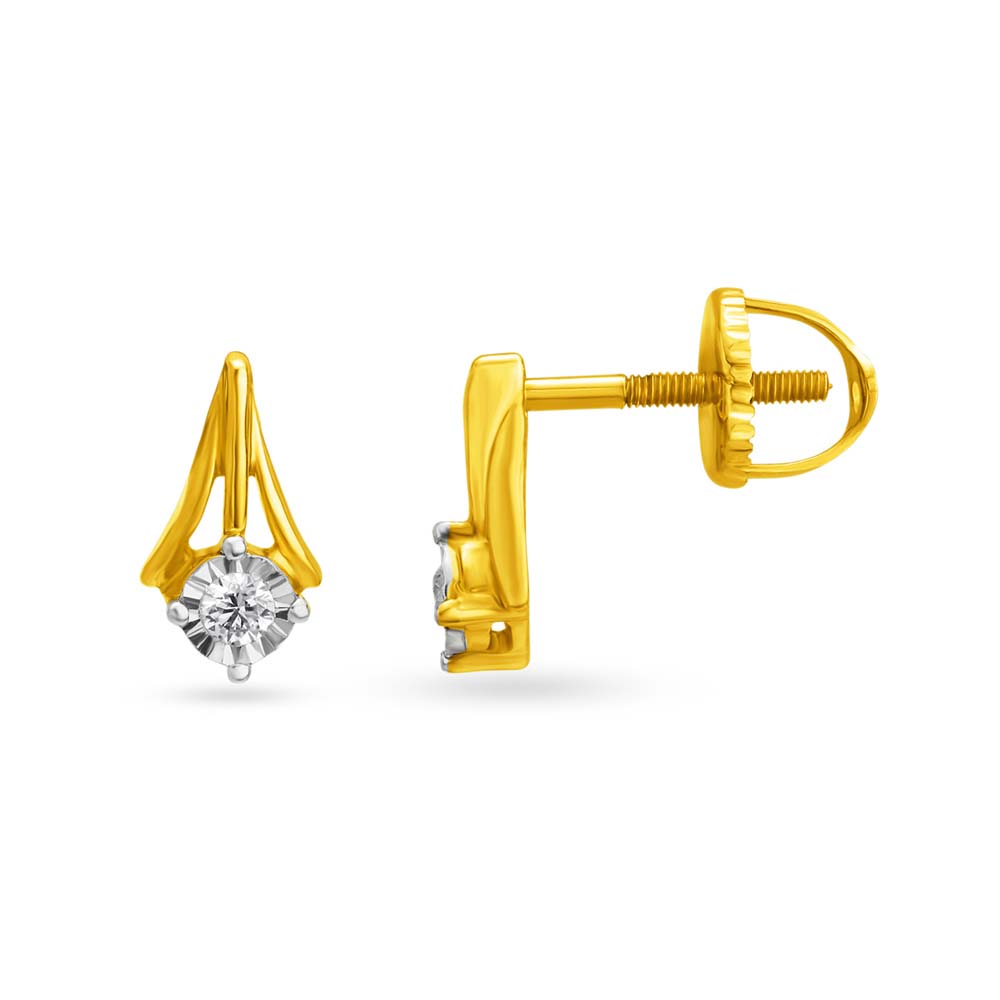 Exuberant Charming Gold and Diamond Stud Earrings