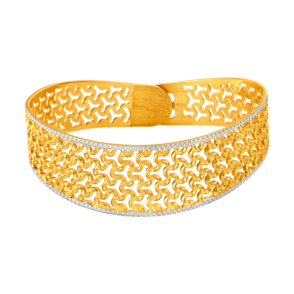 Geometric Yellow Gold Trefoil Lattice Bangle
