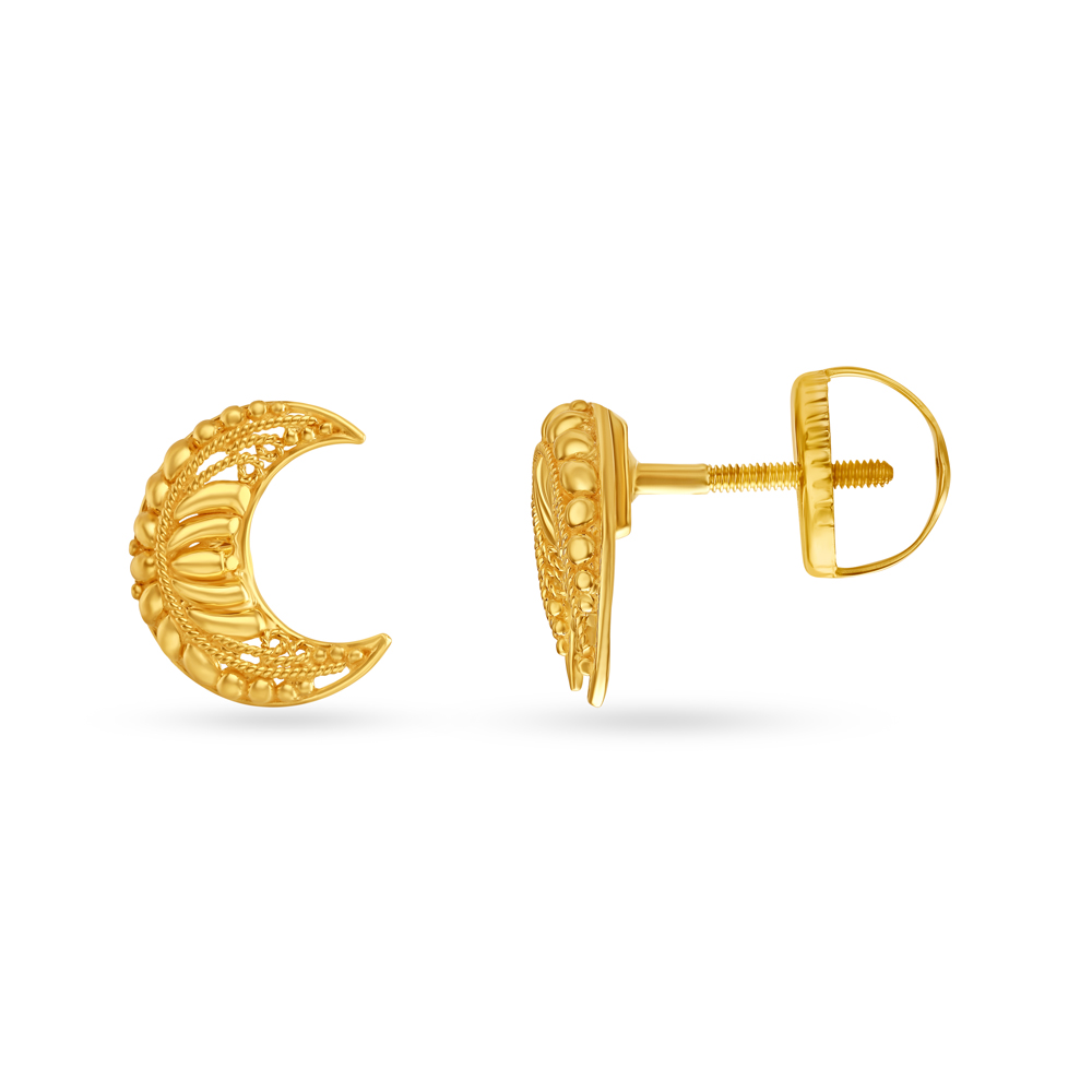Crescent Moon Gold Stud Earrings
