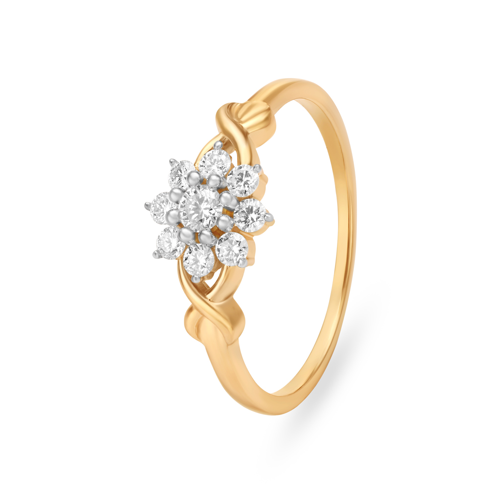 Splendid 18 Karat Yellow Gold And Diamond Floral Ring
