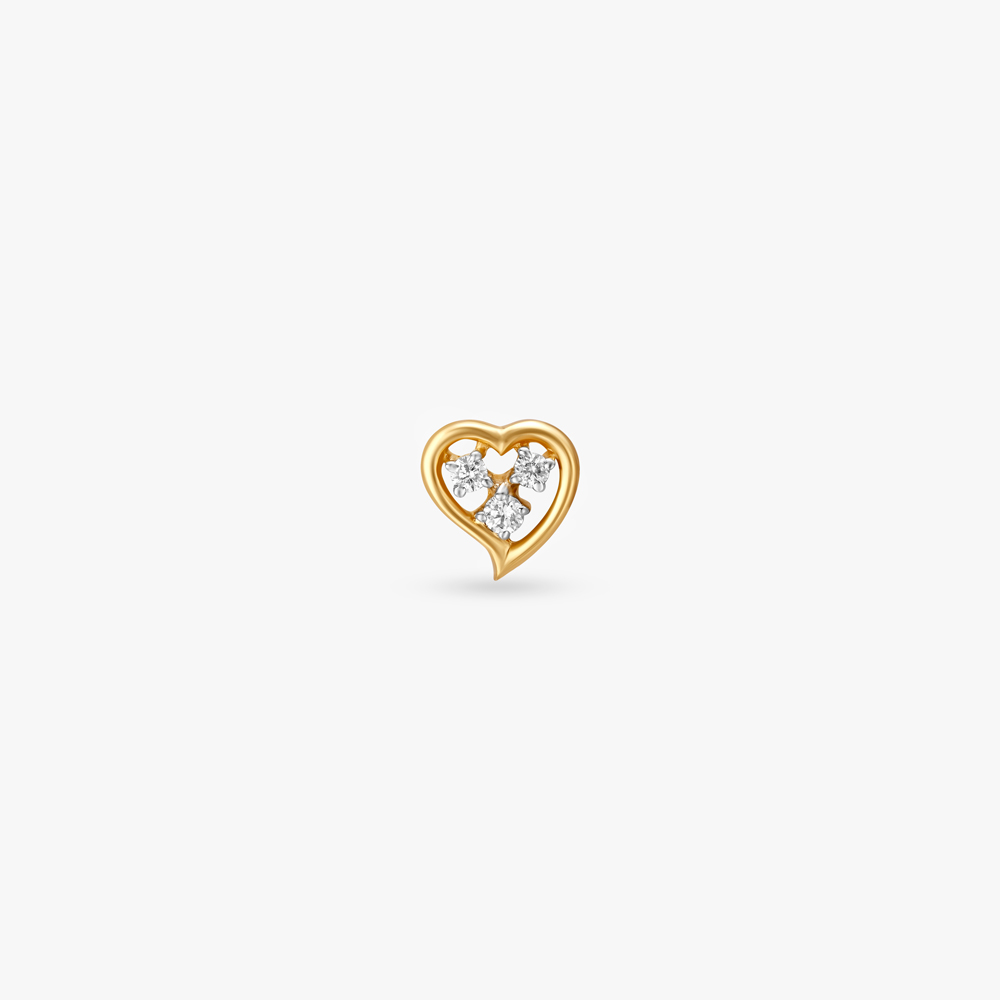 Heart Motif Three Stone Diamond Nose Pin