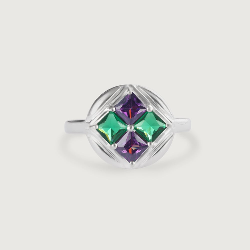 Amethyst Allure Square Silver Finger Ring
